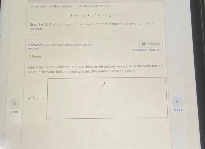 Solved Consider the following function on the given domain. | Chegg.com