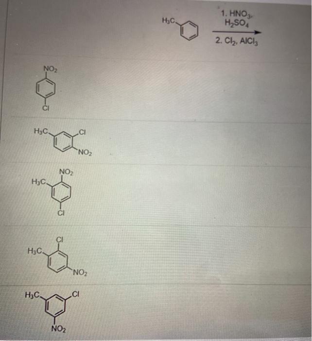 Solved HC 1. HNO3 H2SO4 2. Chy, AICI NO2 CI Н.С. NO2 NO2 | Chegg.com