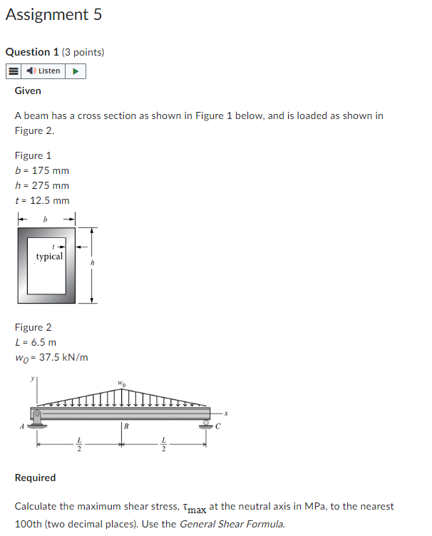 Solved Question 1 (3 ﻿points)GivenA beam has a cross section | Chegg.com