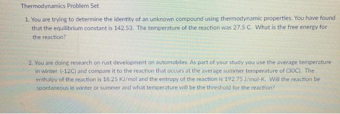 Solved Thermodynamics Problem Set 1. You are trying to | Chegg.com