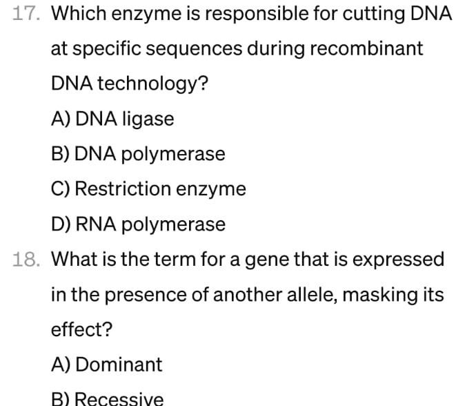 Solved Which enzyme is responsible for cutting DNA at | Chegg.com