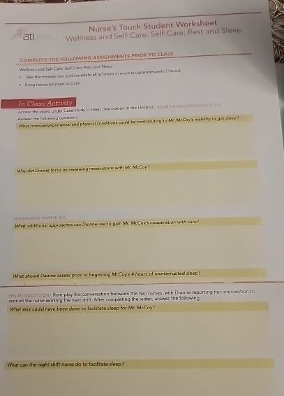 Solved Nurse's Touch Student Worksheet Wellness and | Chegg.com