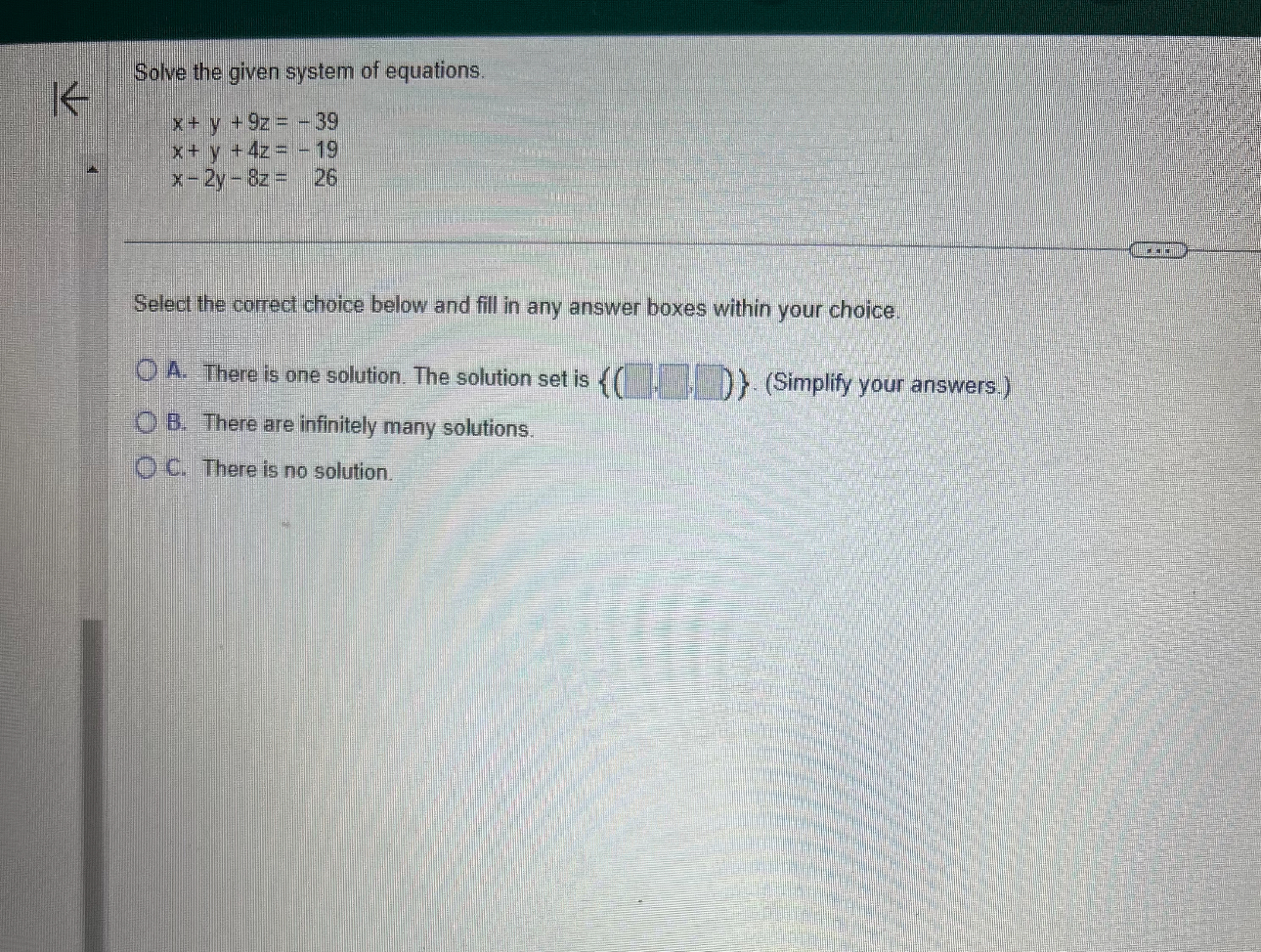 Solved Solve the given system of | Chegg.com