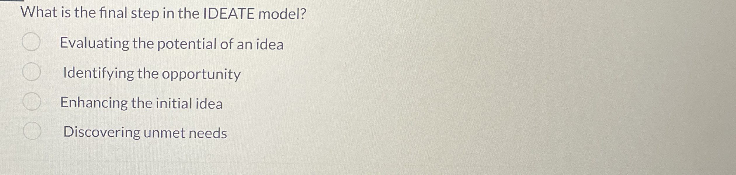 What is the final step in the IDEATE model?Evaluating | Chegg.com