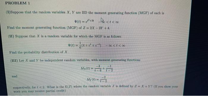 Solved (I)Suppose that the random variables X,Y are IID the | Chegg.com