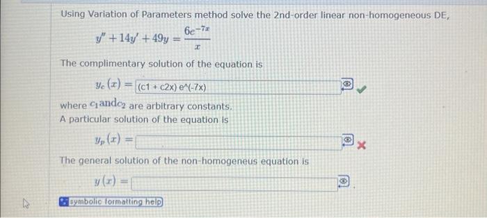 Solved Using Variation Of Parameters Method Solve The