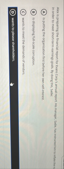 Solved Alex is preparing the financial report for Evans | Chegg.com