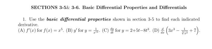 Solved SECTIONS 3-5& 3-6. Basic Differential Properties and | Chegg.com
