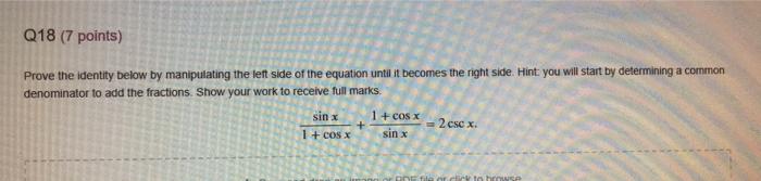 Solved Q18 (7 points) Prove the identity below by | Chegg.com