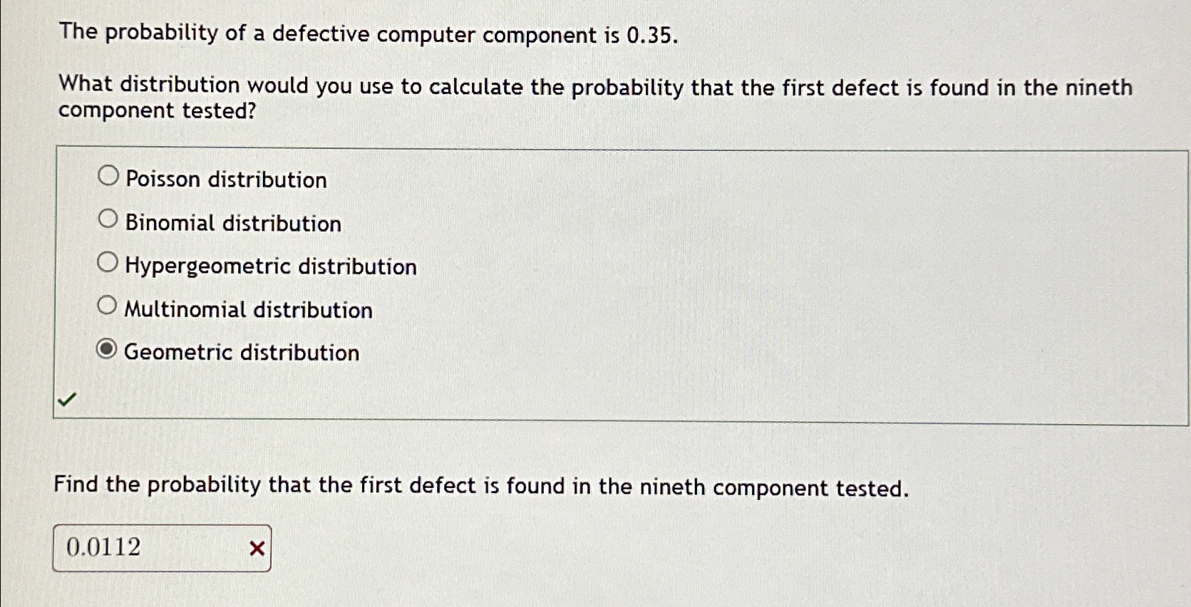 Solved The probability of a defective computer component is | Chegg.com