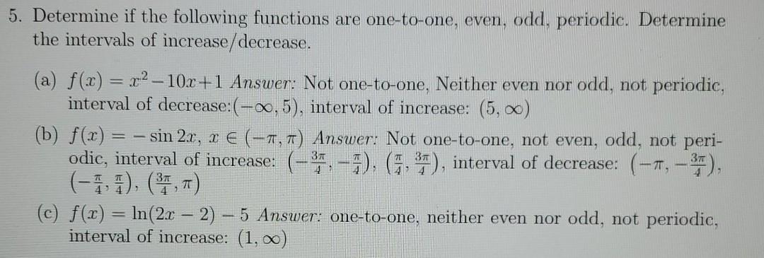Solved Determine if the following functions are one-to-one, | Chegg.com