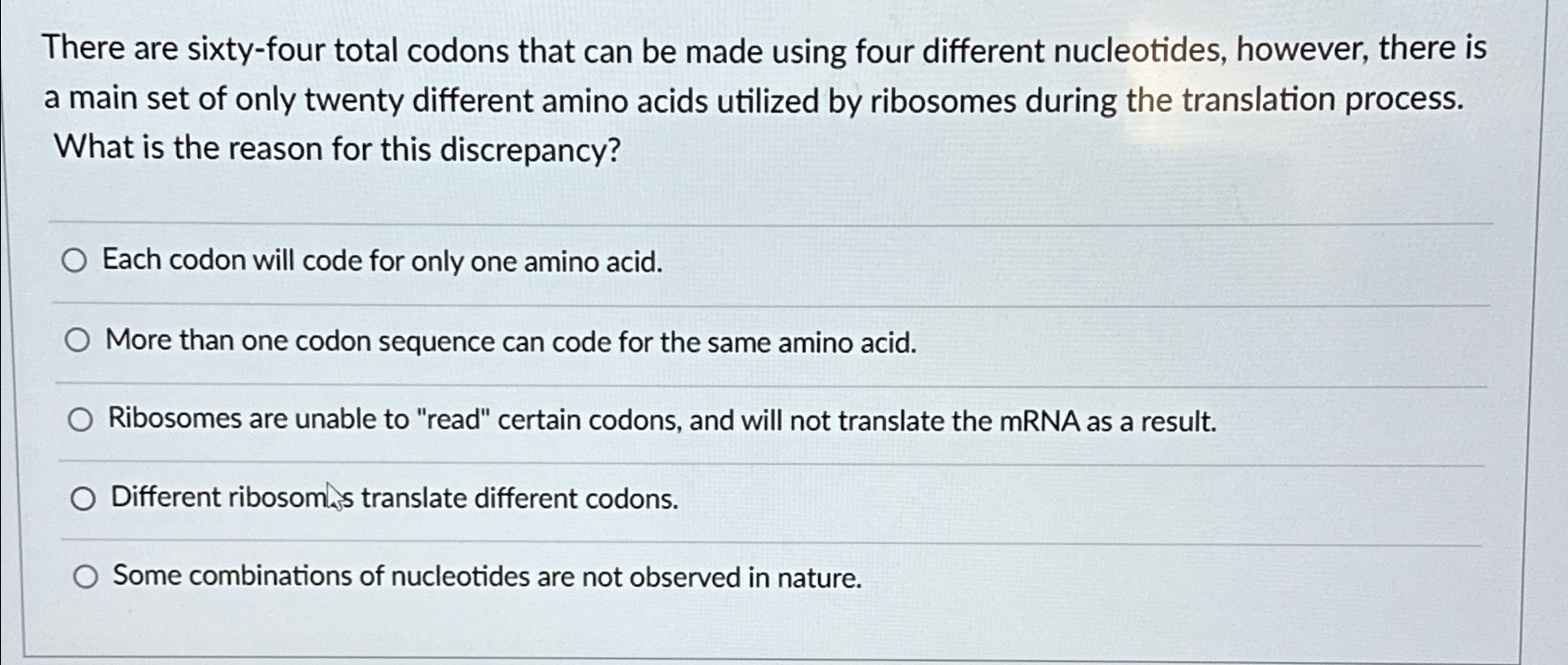 Solved There are sixty-four total codons that can be made | Chegg.com