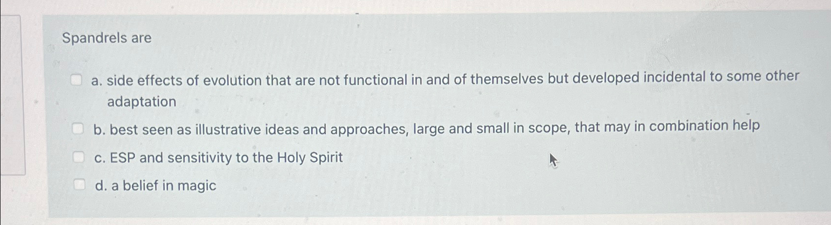 Solved Spandrels area. ﻿side effects of evolution that are | Chegg.com