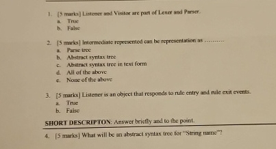 Solved [ 5 ﻿marks] ﻿Listener and Visitor are part of Lexer | Chegg.com