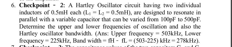 Solved - 6. Checkpoint 2: A Hartley Oscillator circuit | Chegg.com