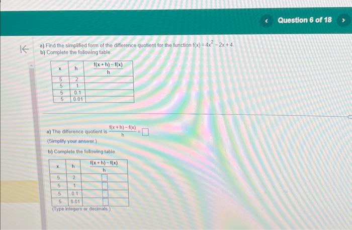 Solved K 2 a) Find the simplified form of the difference | Chegg.com