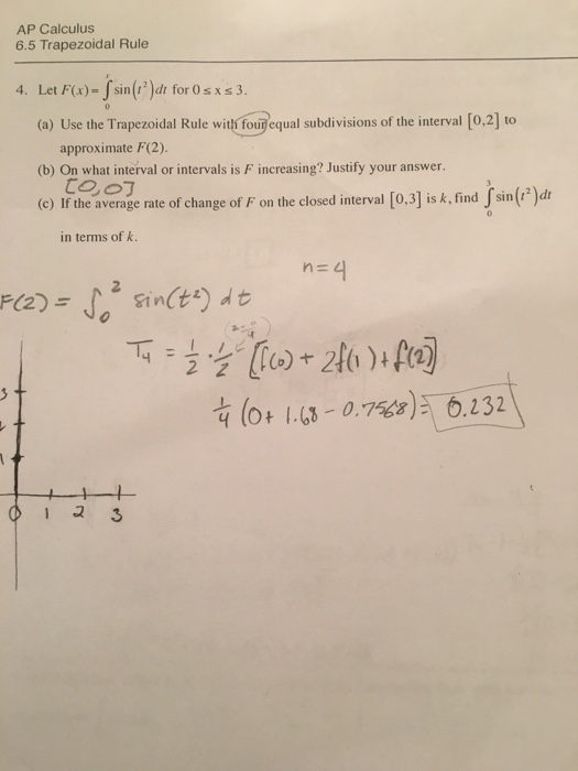 Solved AP Calculus 6.5 Trapezoidal Rule 4. Let F(x) - | Chegg.com