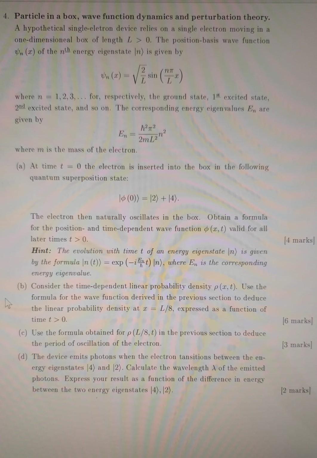 Solved 4. Particle in a box, wave function dynamics and | Chegg.com