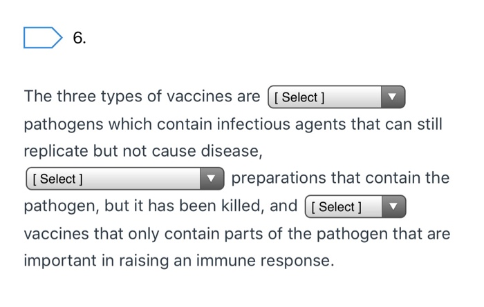 Solved The three types of vaccines are [Select ] pathogens | Chegg.com