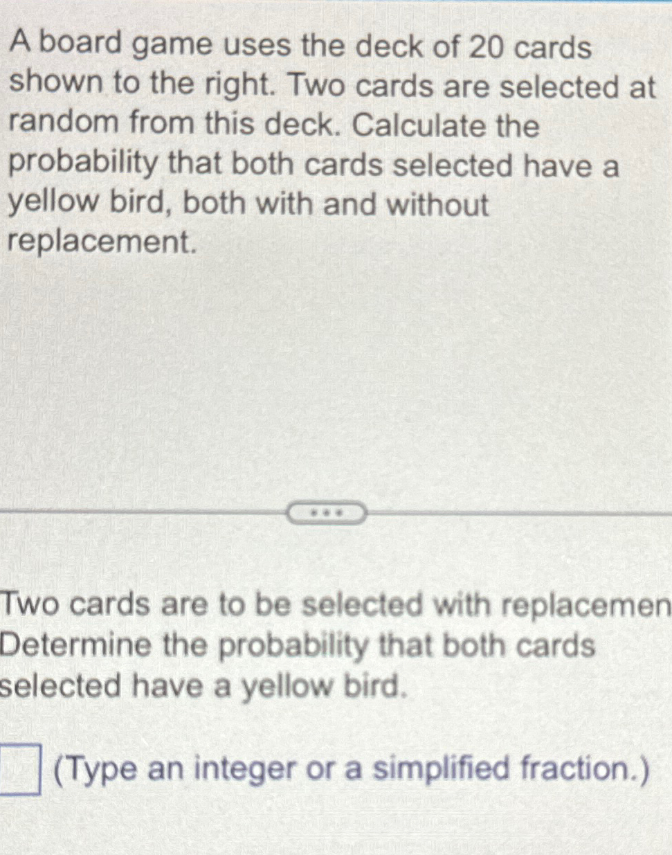 Solved A board game uses the deck of 20 ﻿cards shown to the | Chegg.com