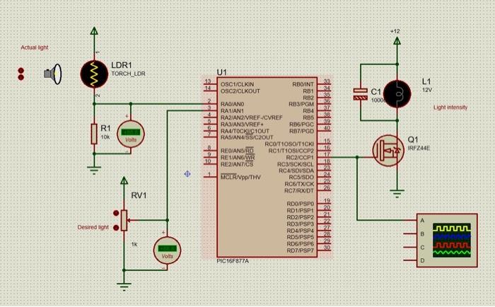 Solved 4 +12 4 Actual light : LDR1 TORCH_LDR w L1 12V C1 | Chegg.com