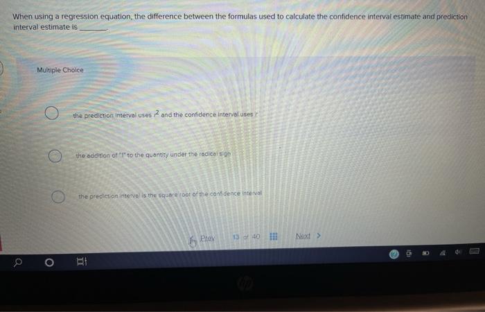 Solved When using a regression equation, the difference | Chegg.com