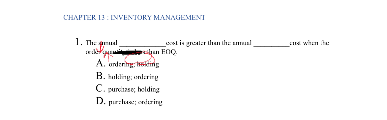 Solved CHAPTER 13 ﻿: INVENTORY MANAGEMENTThe annualcost is | Chegg.com