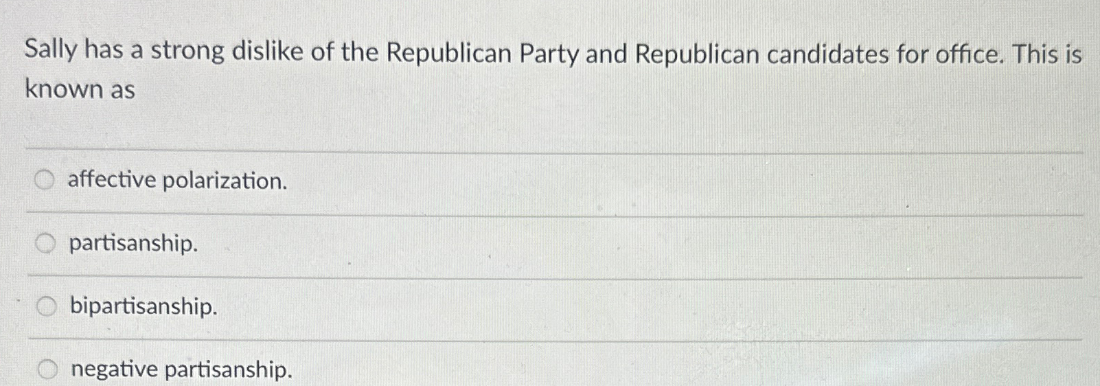 Solved Sally has a strong dislike of the Republican Party | Chegg.com