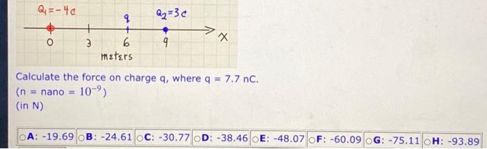 Solved Calculate the force on charge q, where q=7.7nC. (n= | Chegg.com