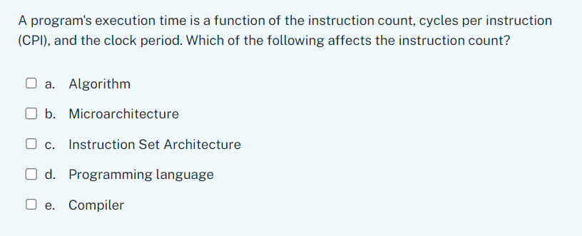 Solved A program's execution time is a function of the | Chegg.com