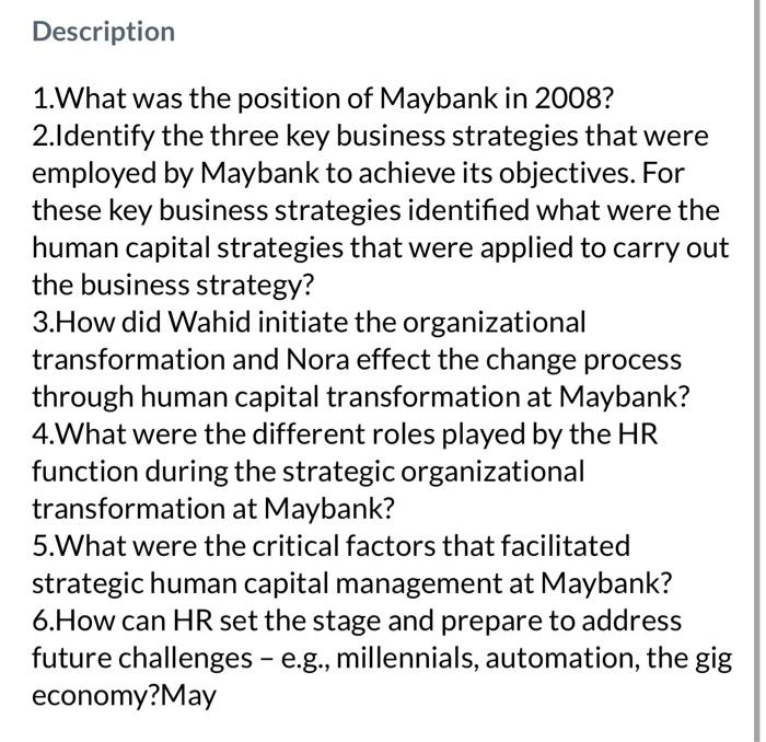 Solved 1.What was the position of Maybank in 2008? | Chegg.com