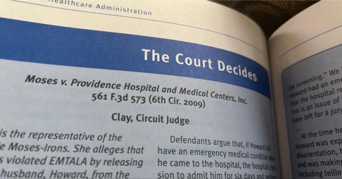 Solved The Court Decides Moses v. Providence Hospital and | Chegg.com