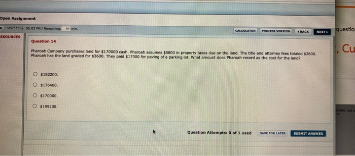 Solved Open Assignment Start Time 08:03 PM / Remaining: 44 | Chegg.com