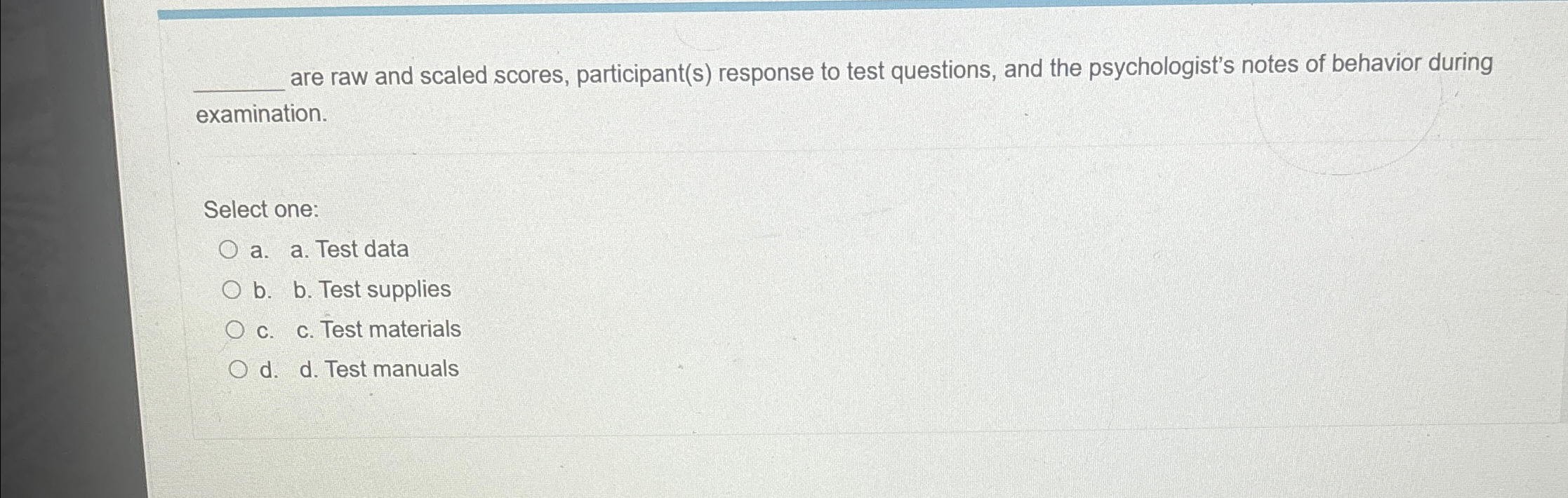 Solved q, ﻿are raw and scaled scores, participant(s) | Chegg.com