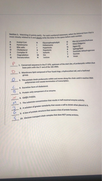 Section 1. Matching (2 points each). For each | Chegg.com