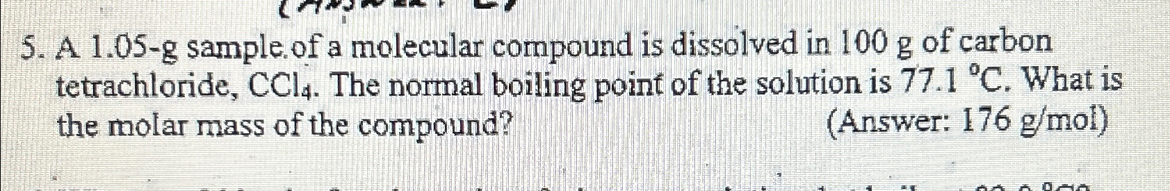 Solved A 1.05-g ﻿sample of a molecular compound is dissolved | Chegg.com
