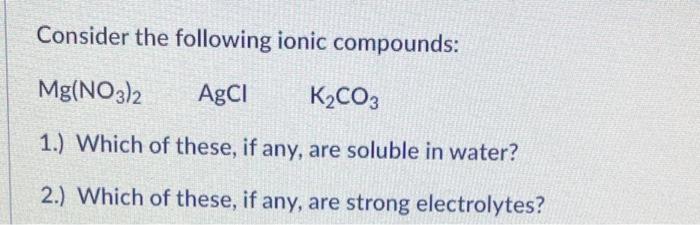 Solved Consider the following ionic compounds: Mg(NO3)2 AgCl | Chegg.com