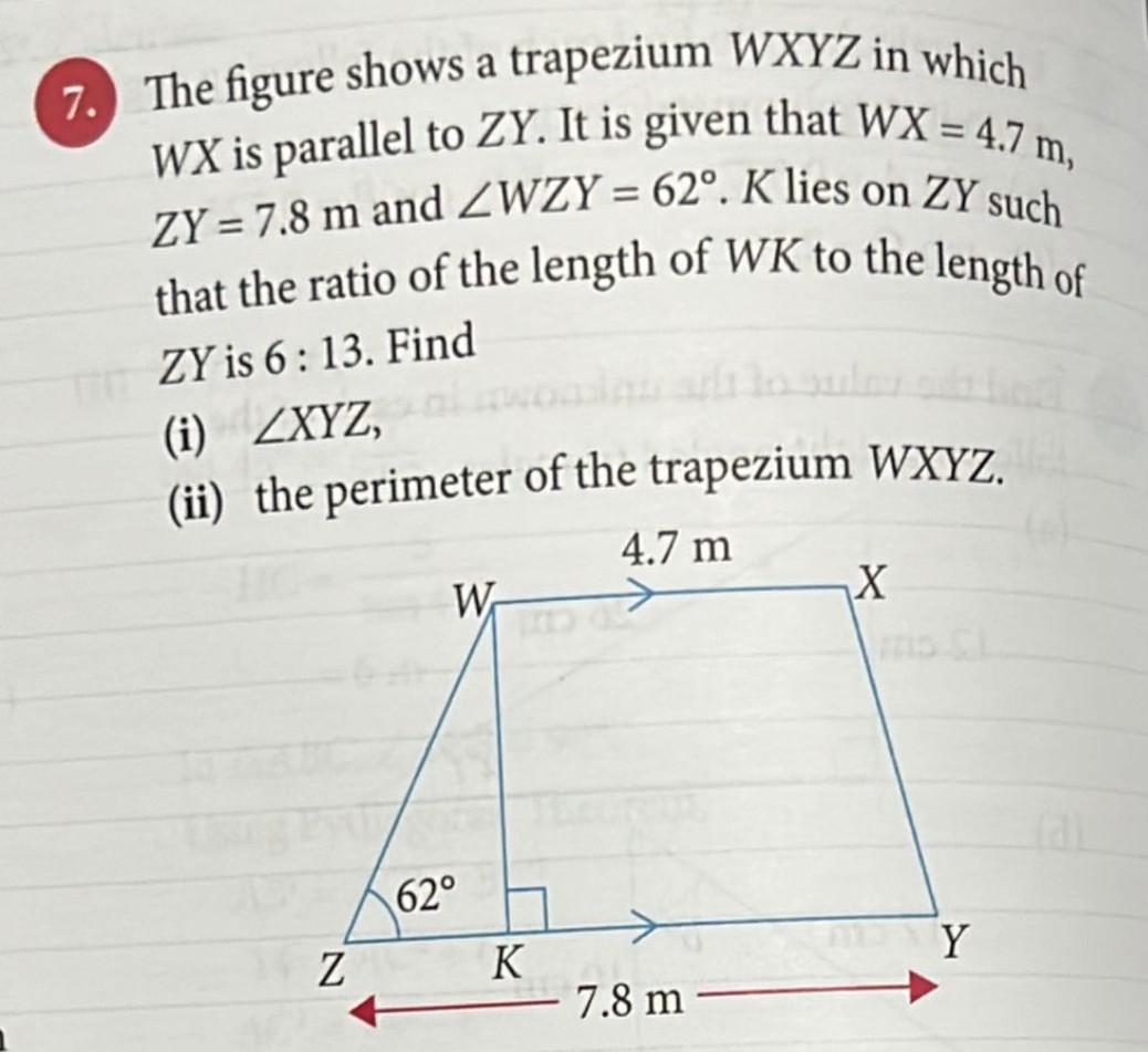 The figure shows a trapezium WXYZ in which WX is | Chegg.com