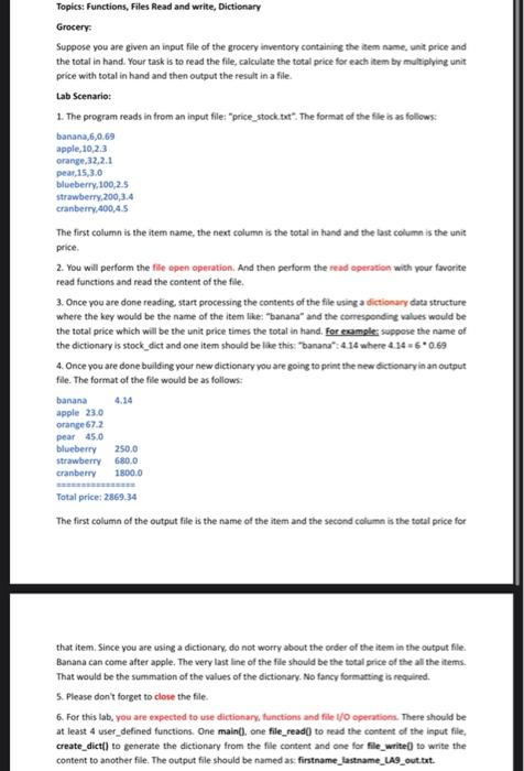 Solved Topics: Functions, Files Read and write, Dictionary | Chegg.com