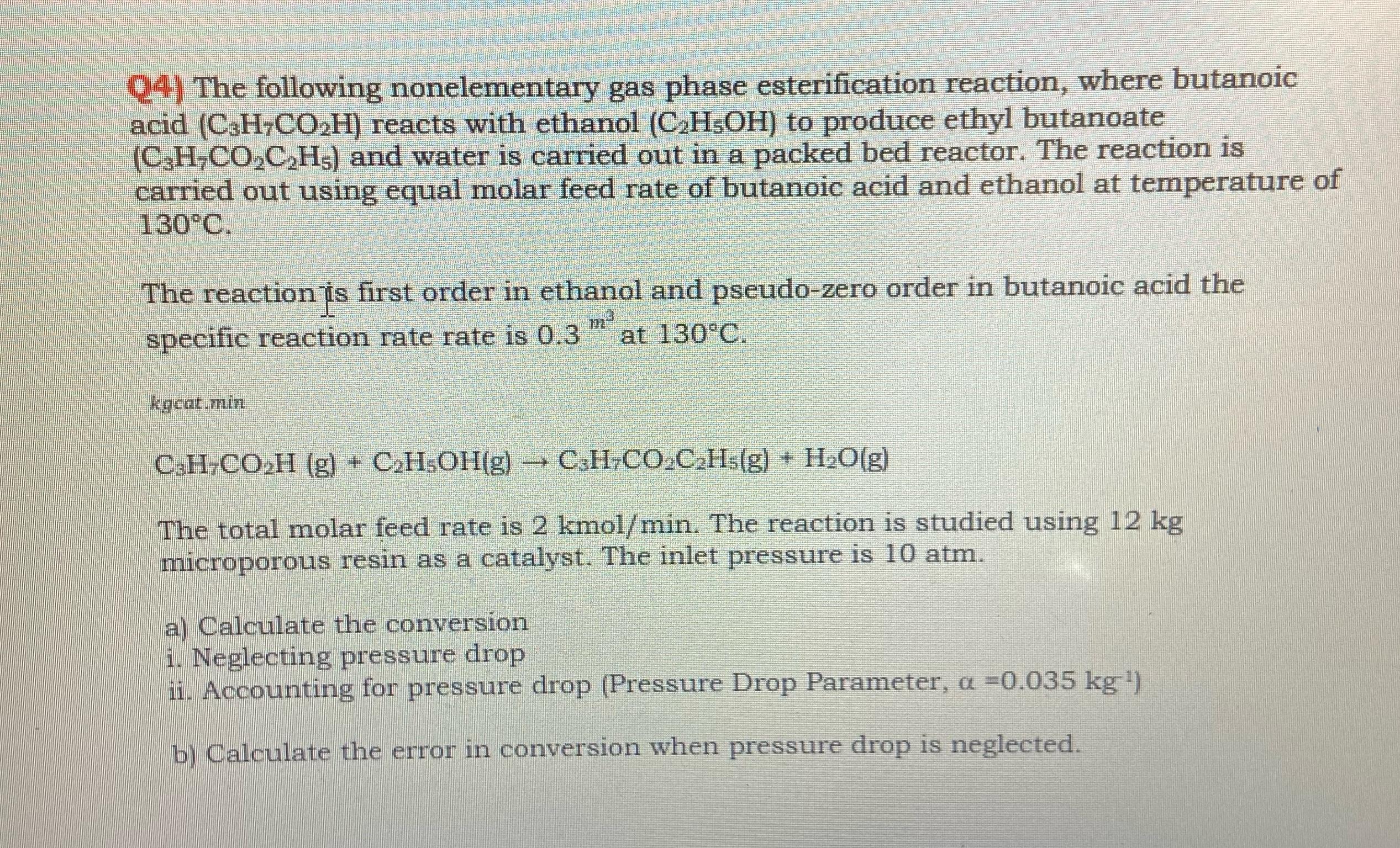 Q4) ﻿The following nonelementary gas phase | Chegg.com