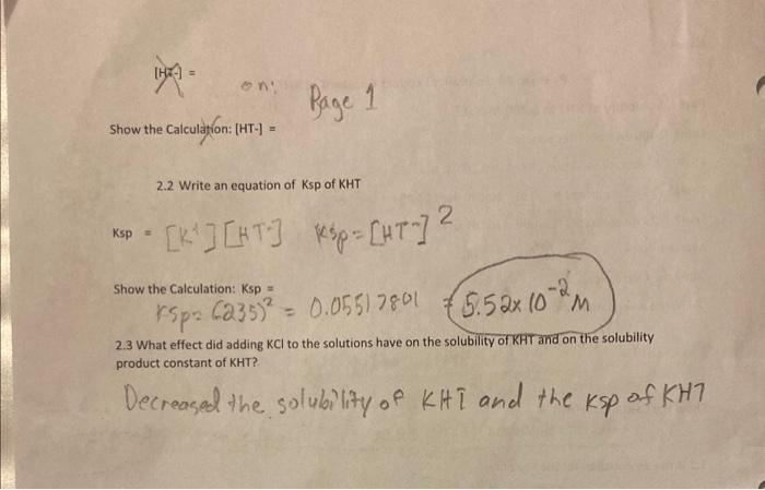 Part 1.Solubility of KHT in 0.200MNaCl m=Lmol Using | Chegg.com