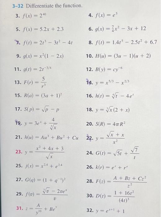 Solved 3-32 Differentiate the function. 3. f(x)=240 4. | Chegg.com