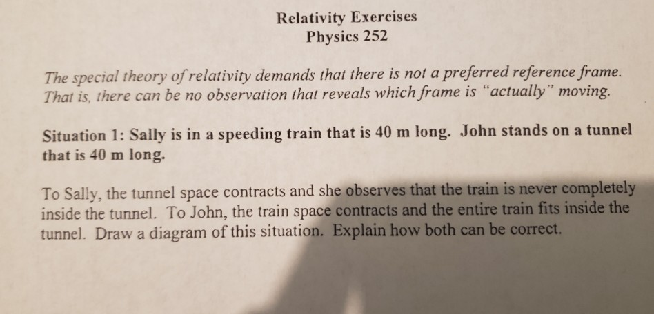 Solved Relativity Exercises Physics 252 The special theory | Chegg.com