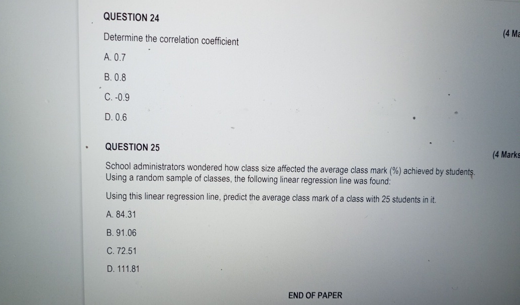 Solved by an EXPERT QUESTION 24Determine the correlation coefficient(4 | Chegg.com