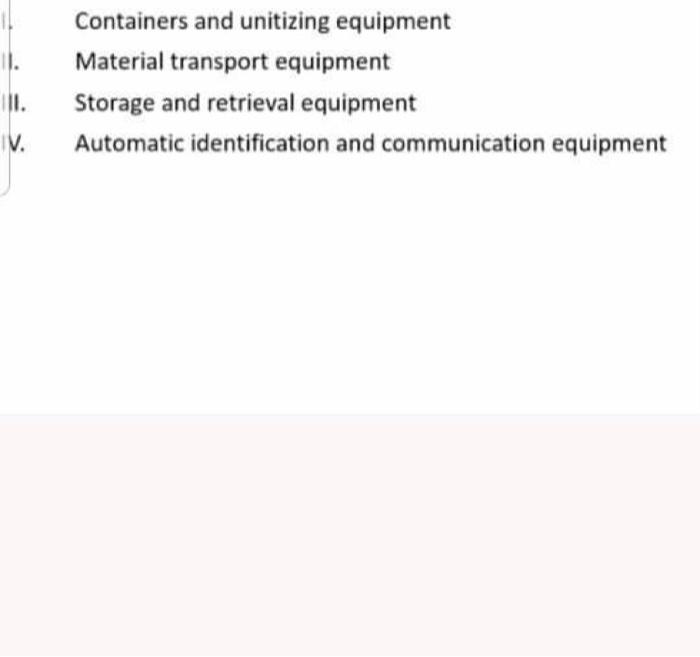 Solved Containers and unitizing equipment Material transport | Chegg.com