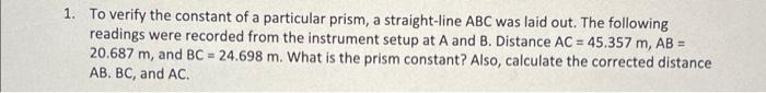 Solved To verify the constant of a particular prism, a | Chegg.com