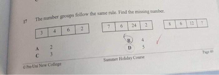 Solved 17. The number groups follow the same rule. Find the | Chegg.com