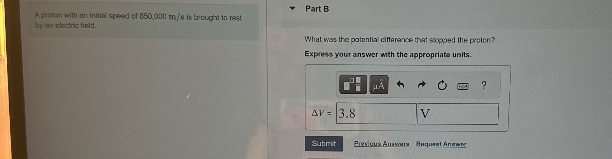 Solved A proton with an initial speed of 850,000ms ﻿is | Chegg.com
