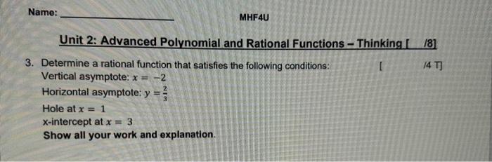 Solved Unit 2: Advanced Polynomial and Rational Functions - | Chegg.com