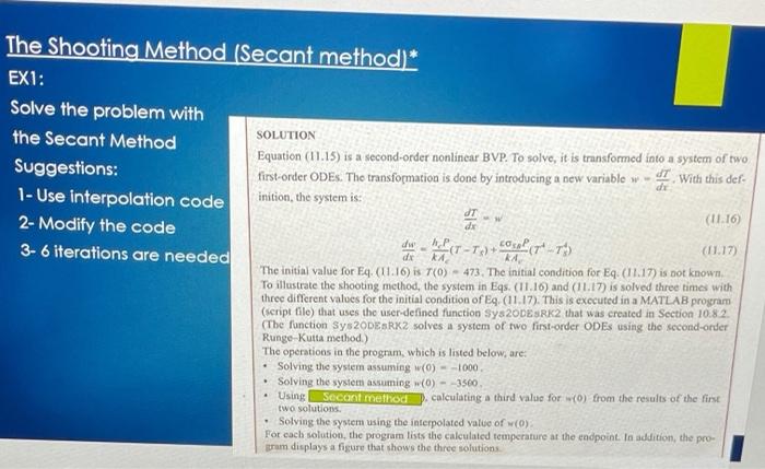 Solved The Shooting Method Secant Method Ex1 Solve The 